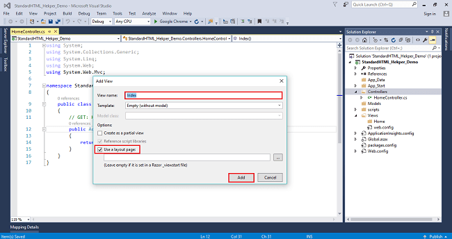 Overview Of Standard HTML Helpers In MVC